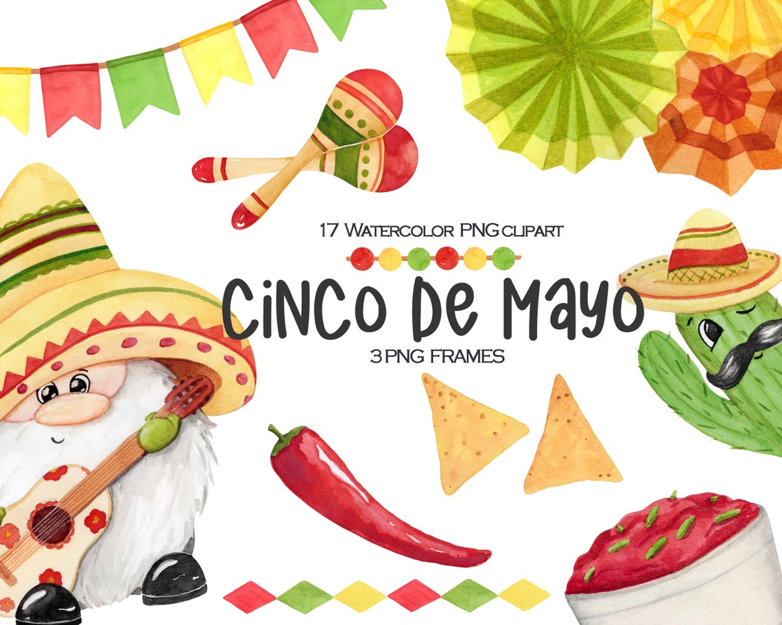 Watercolor cinco de mayo gnome png clipart. Mexican holiday | Etsy