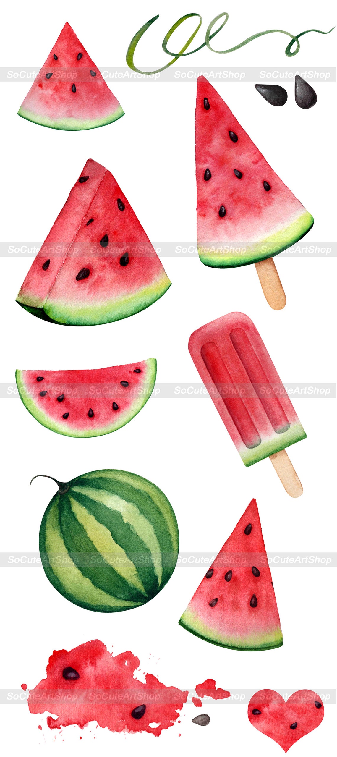 Watercolor Watermelon Clipart Set for Summer Party | Etsy