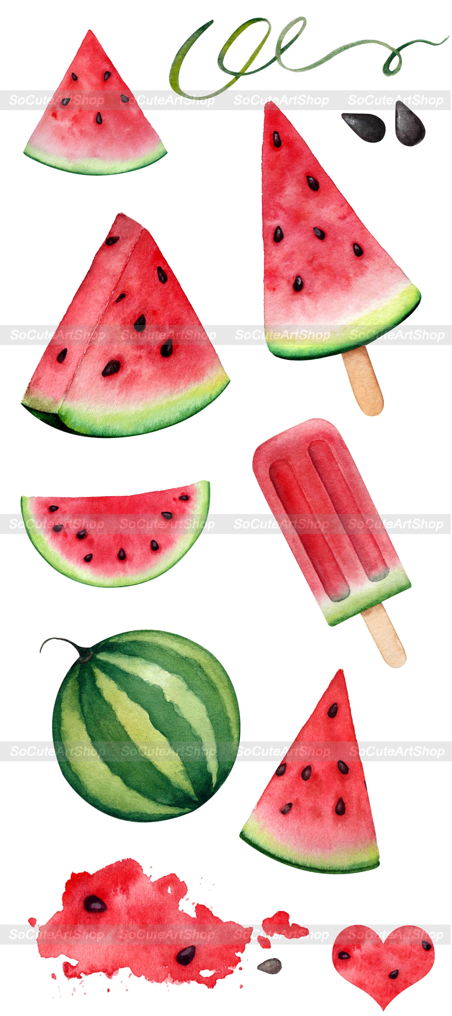 Watercolor Watermelon Clipart Set for Summer Party Invitations, Instant ...