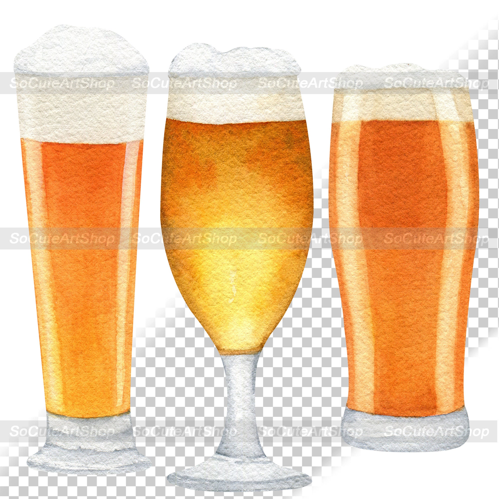 Watercolor Beer Clipart Set, Alcoholic Drinks PNG, Bar Menu Clip Art ...