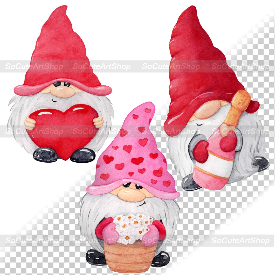 Valentines Gnome Png Clipart Watercolor Valentine Clipart. - Etsy
