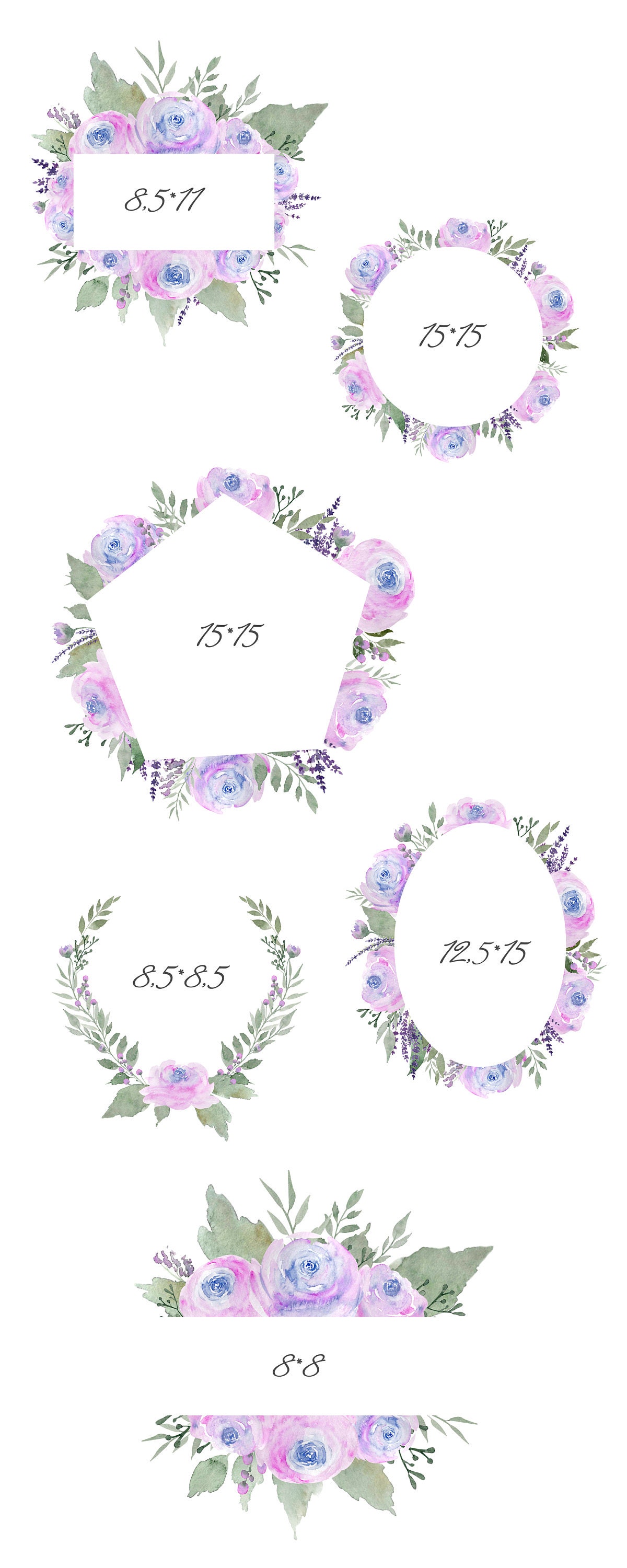 Purple Watercolor Frames Bouquet Clipart PNG Wedding Invitation Clip ...