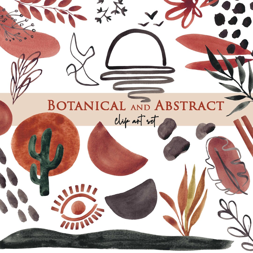 Watercolor Botanical Abstract Boho Clipart. Watercolor Geometric Hand ...