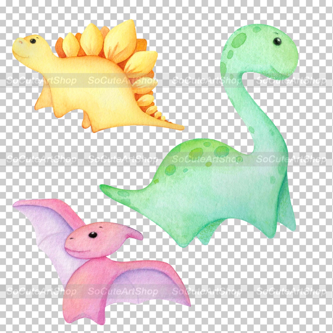 Watercolor Dinosaur Clipart Set Cute Dinosaur Clip Art PNG - Etsy