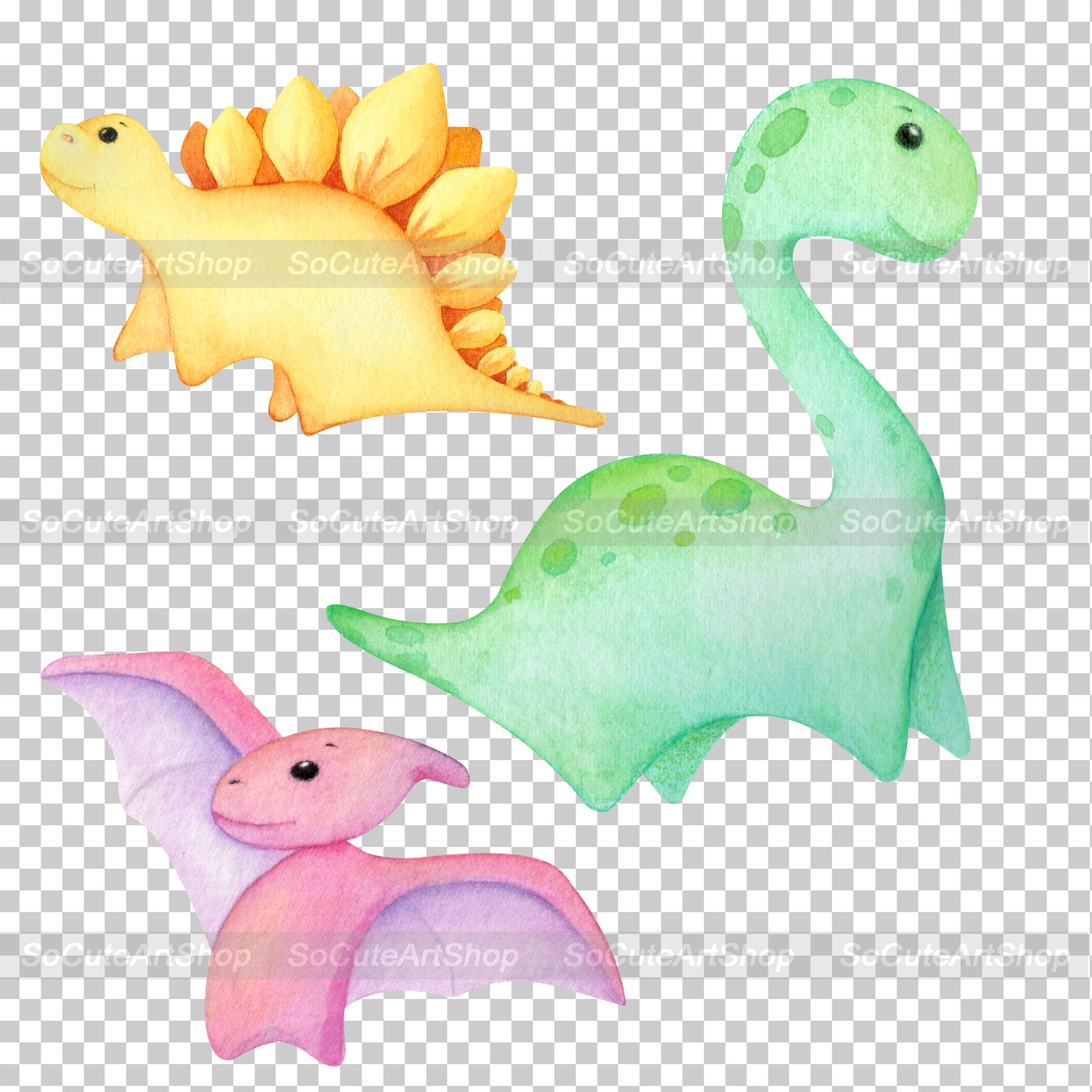 Watercolor Dinosaur Clipart Set Cute Dinosaur Clip Art PNG | Etsy