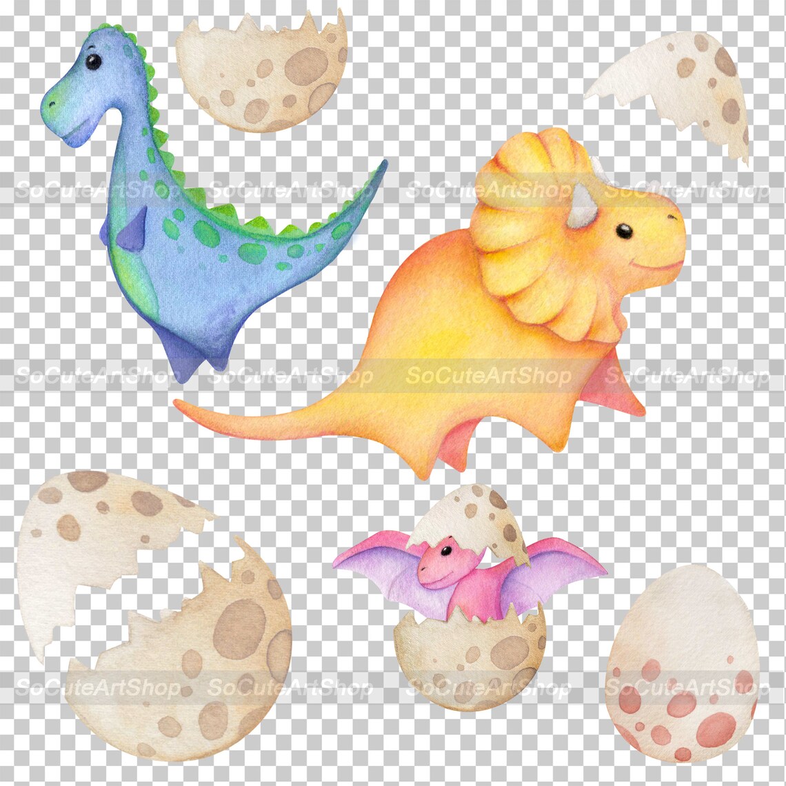 Watercolor Dinosaur Clipart Set Cute Dinosaur Clip Art PNG - Etsy