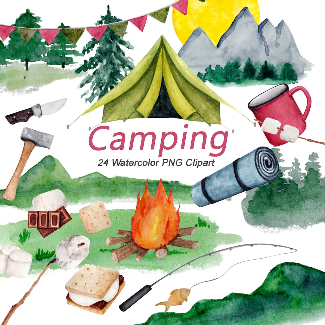 Camping Png Clipart Set, Hand Painted Clip Art, Forest Clipart ...