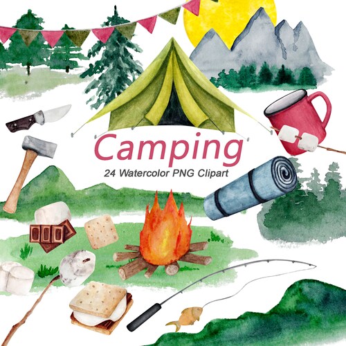 Camping Png Clipart Set Hand Painted Clip Art Forest Clipart | Etsy