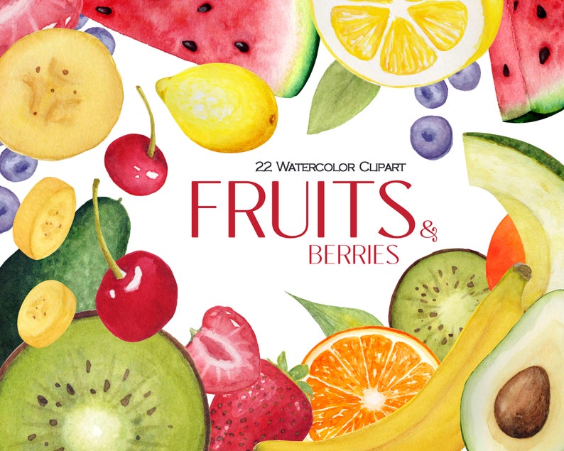 Watercolor Fruit Clipart Set Summer Tropical Fruits Clipart - Etsy