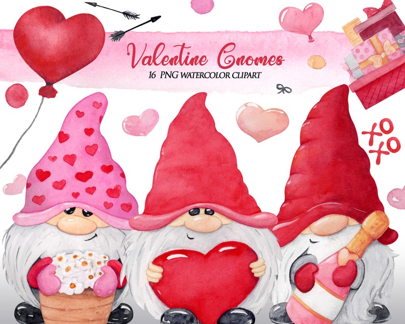 Valentines Gnome Png Clipart Watercolor Valentine Clipart. - Etsy