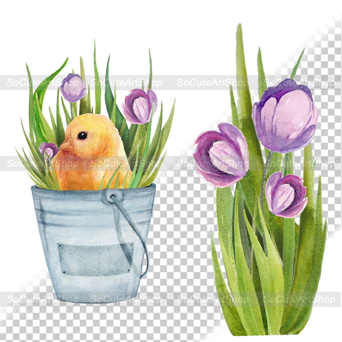 Watercolor Easter Clipart Spring Floral Clipart Baby Chicks - Etsy