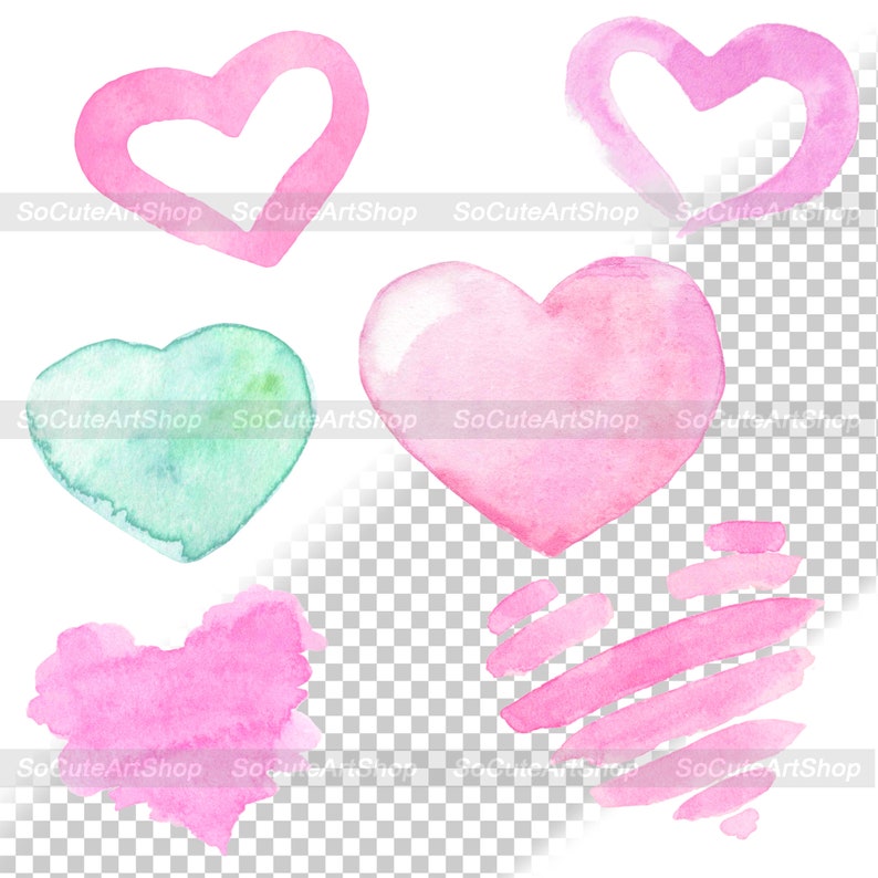 Watercolor Hearts Clipart for Valentines Day PNG Watercolor - Etsy