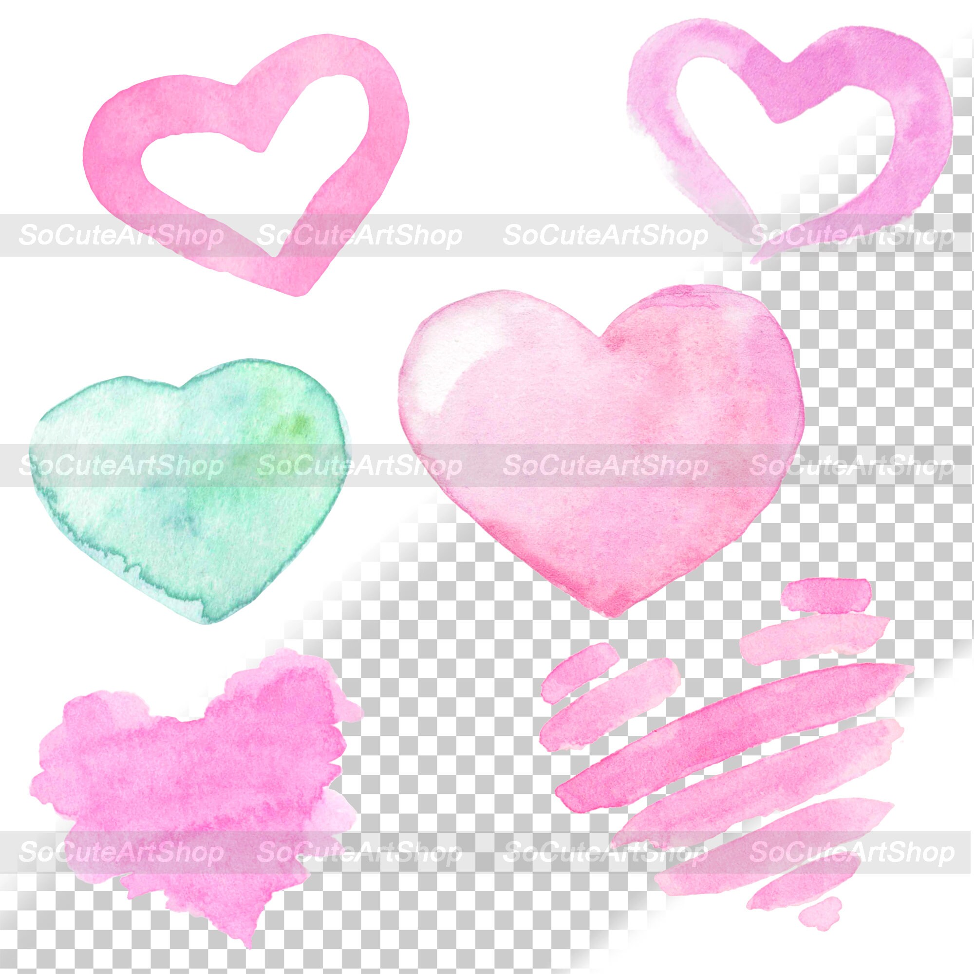 Watercolor Hearts Clipart for Valentines Day PNG Watercolor - Etsy
