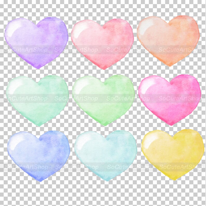 Watercolor Multicolored Hearts Clipart for Valentines Day, PNG ...