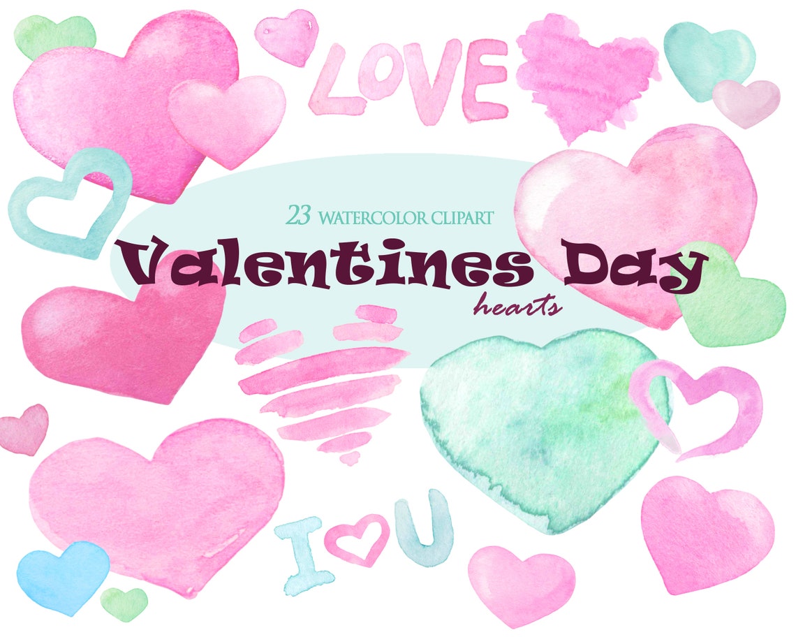 Watercolor Hearts Clipart for Valentines Day PNG Watercolor - Etsy