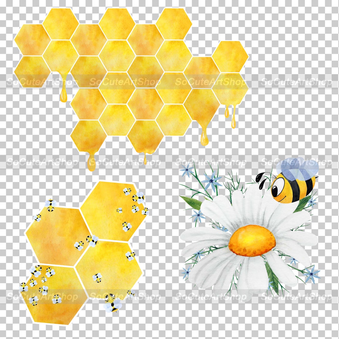 Watercolor Bee Clipart Png Clip Art Digital Summer Clipart - Etsy