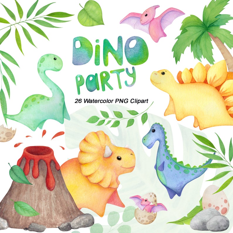 Watercolor Dinosaur Clipart Set Cute Dinosaur Clip Art PNG - Etsy