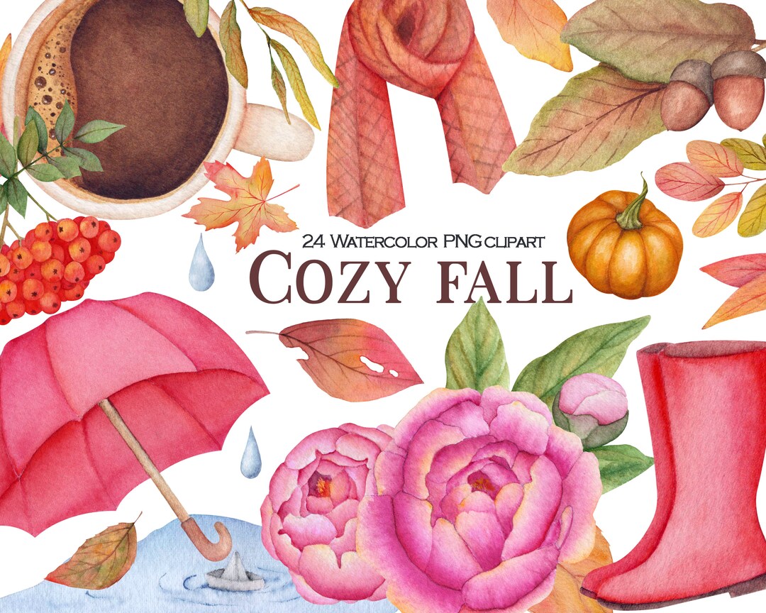 Watercolor Cozy Fall Clipart, Thanksgiving Fall Png, Autumn Set,coffee ...