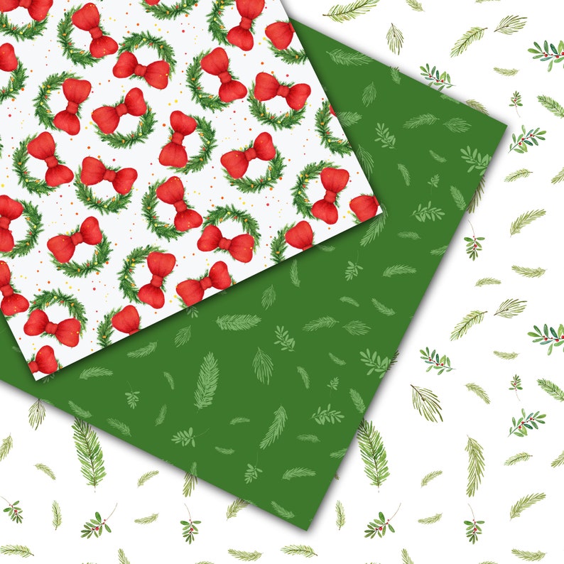 Watercolor Red and Green Christmas Patterns, Holiday Digital Paper Pack ...