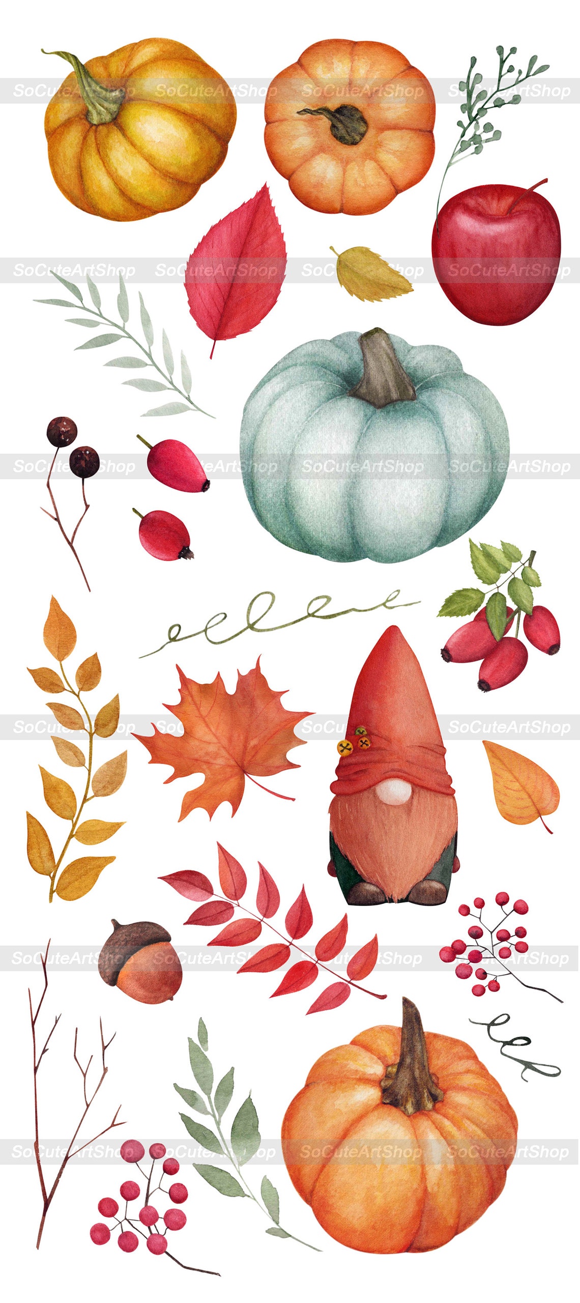 Watercolor Pumpkin Clipart, Halloween, Autumn Set, Fall Clipart ...