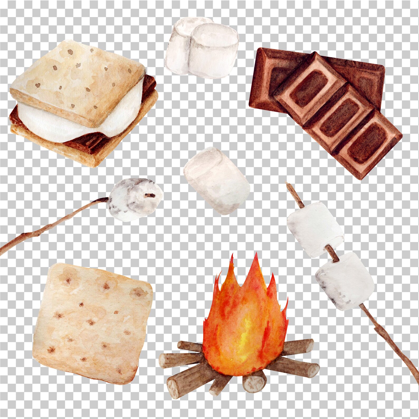 Camping Png Clipart Set, Hand Painted Clip Art, Forest Clipart ...