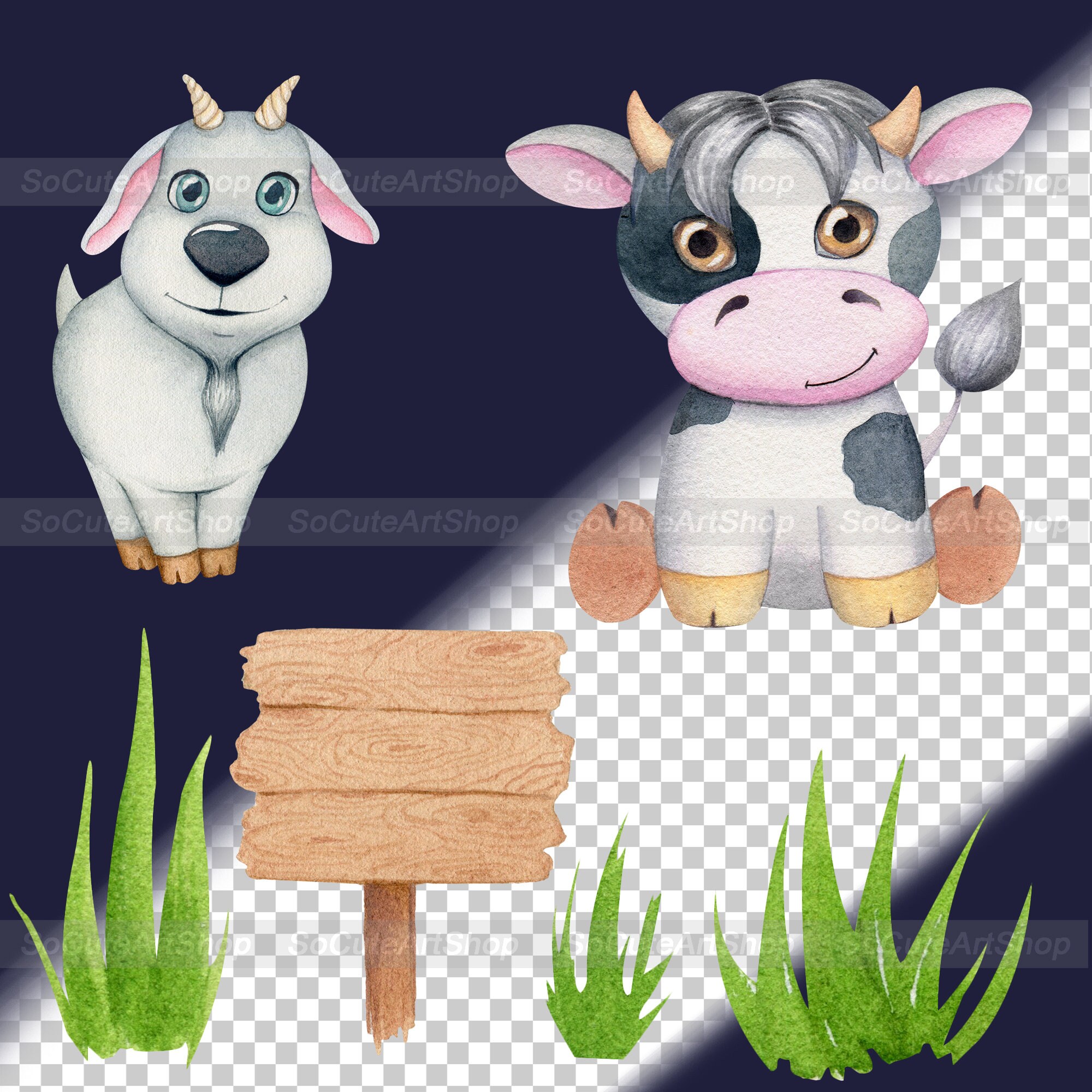 Cute Farm Animals Clipart Watercolor Farm Png for - Etsy