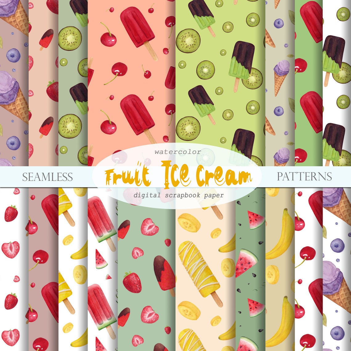 Watercolor Ice Cream Digital Paper Summer Digital Paper - Etsy