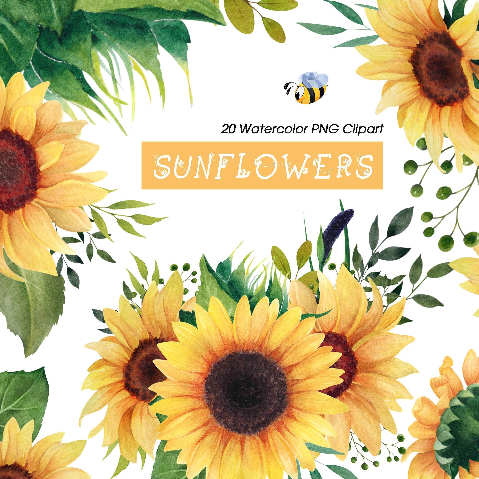 Watercolor Sunflower PNG Clipart Floral Clip Art Sunflower - Etsy