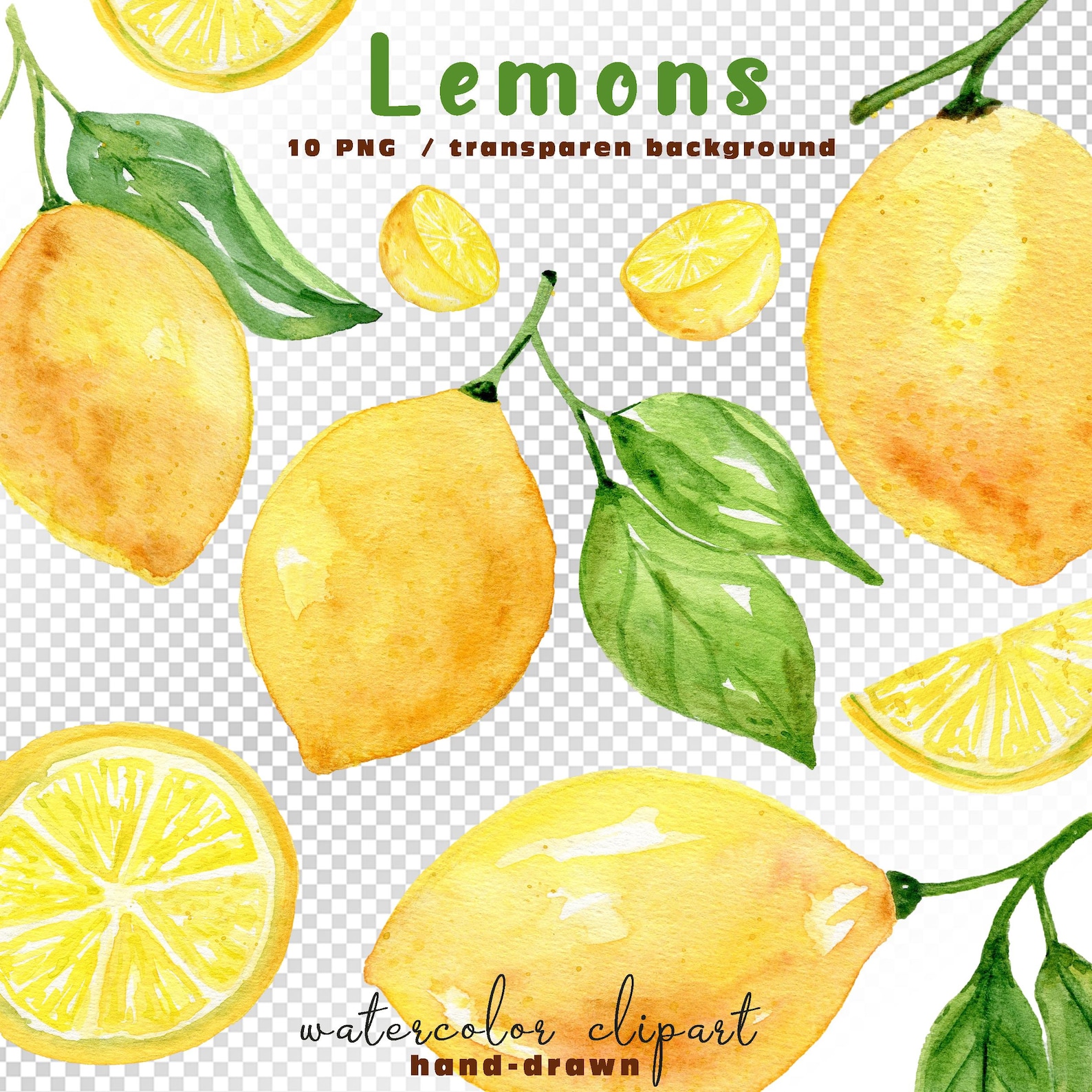 Watercolor Lemon Clipart for DIY Projects | PNG Graphics | Watercolor ...