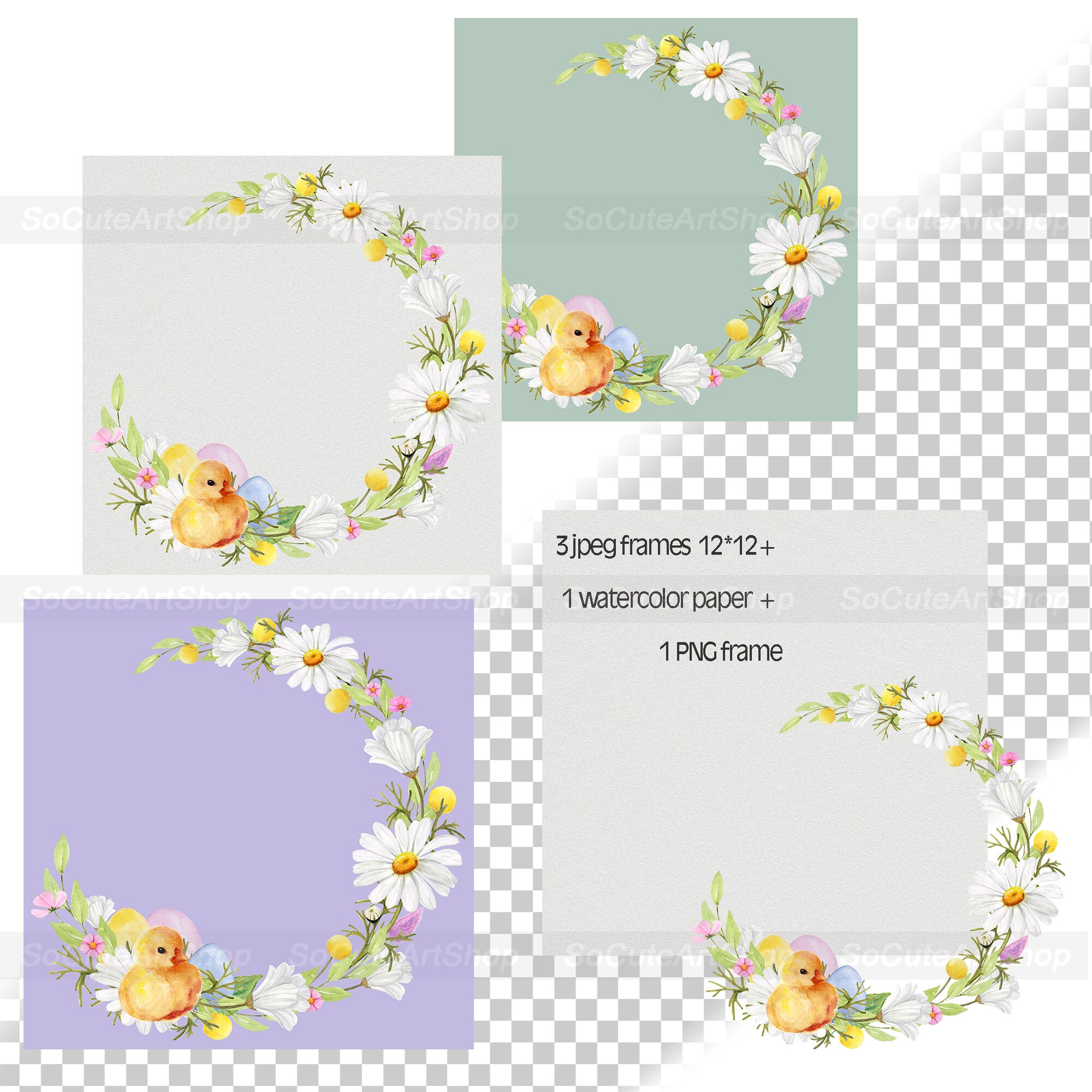 Easter Floral Frame Watercolor Clipart Spring Floral Clipart - Etsy