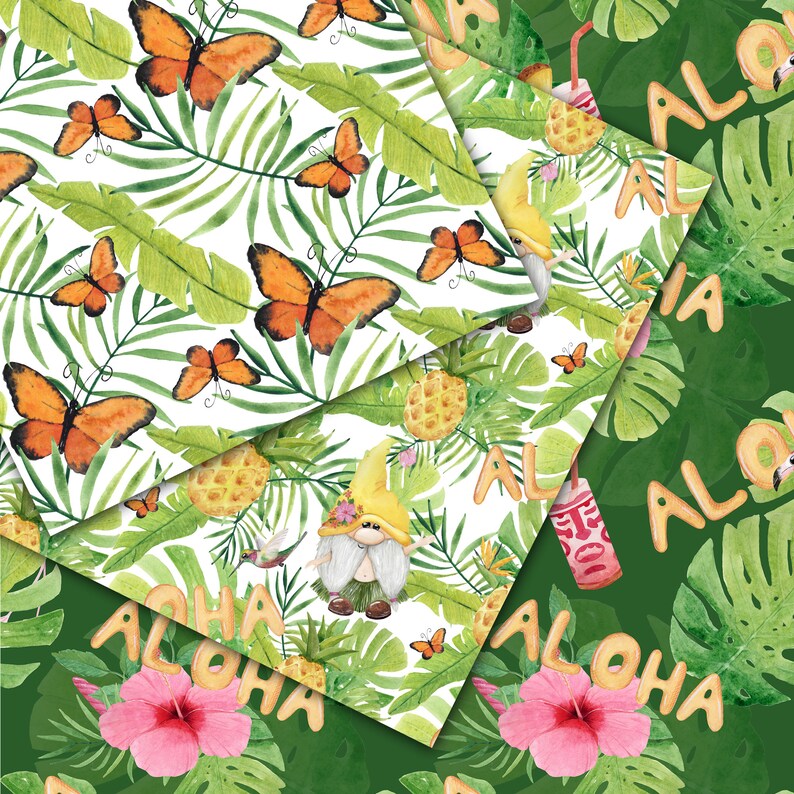 Watercolor Tropical Summer Seamless Patterns, Hawaii Digital Paper Pack ...