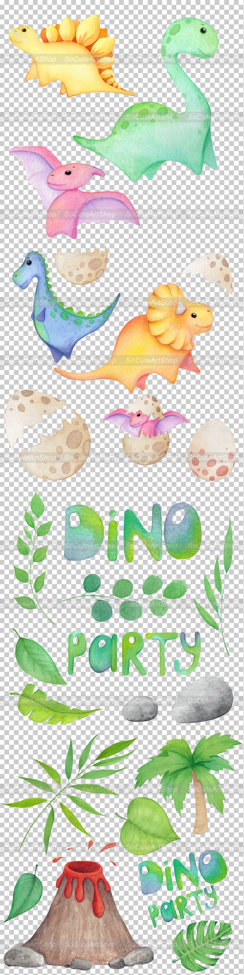 Watercolor Dinosaur Clipart Set Cute Dinosaur Clip Art PNG - Etsy