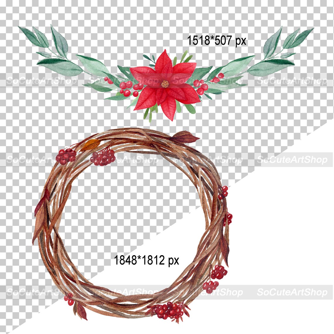 Watercolor Christmas Wreath Png Clipart. Holiday Greenery Clip - Etsy