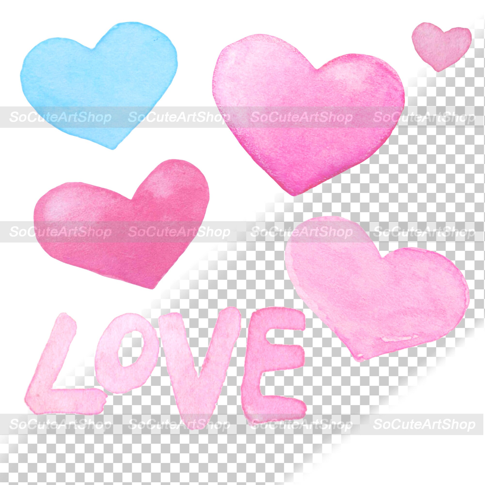 Watercolor Hearts Clipart for Valentines Day PNG Watercolor - Etsy