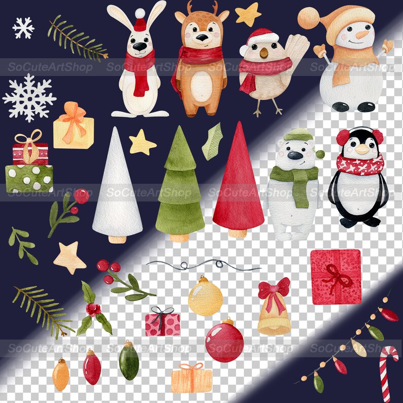 Watercolor Christmas Clipart Holiday PNG Elements/christmas - Etsy