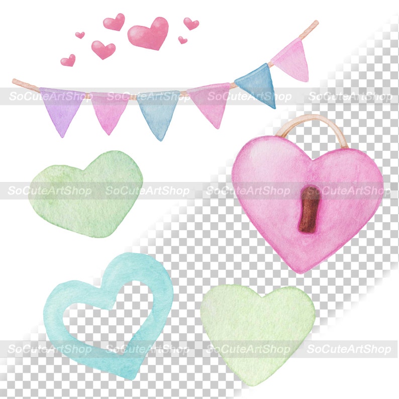 Cute Valentine's Day Clipart. Watercolor Love Clip Art. Wedding Hand ...