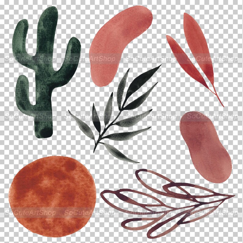 Watercolor Botanical Abstract Boho Clipart. Watercolor - Etsy