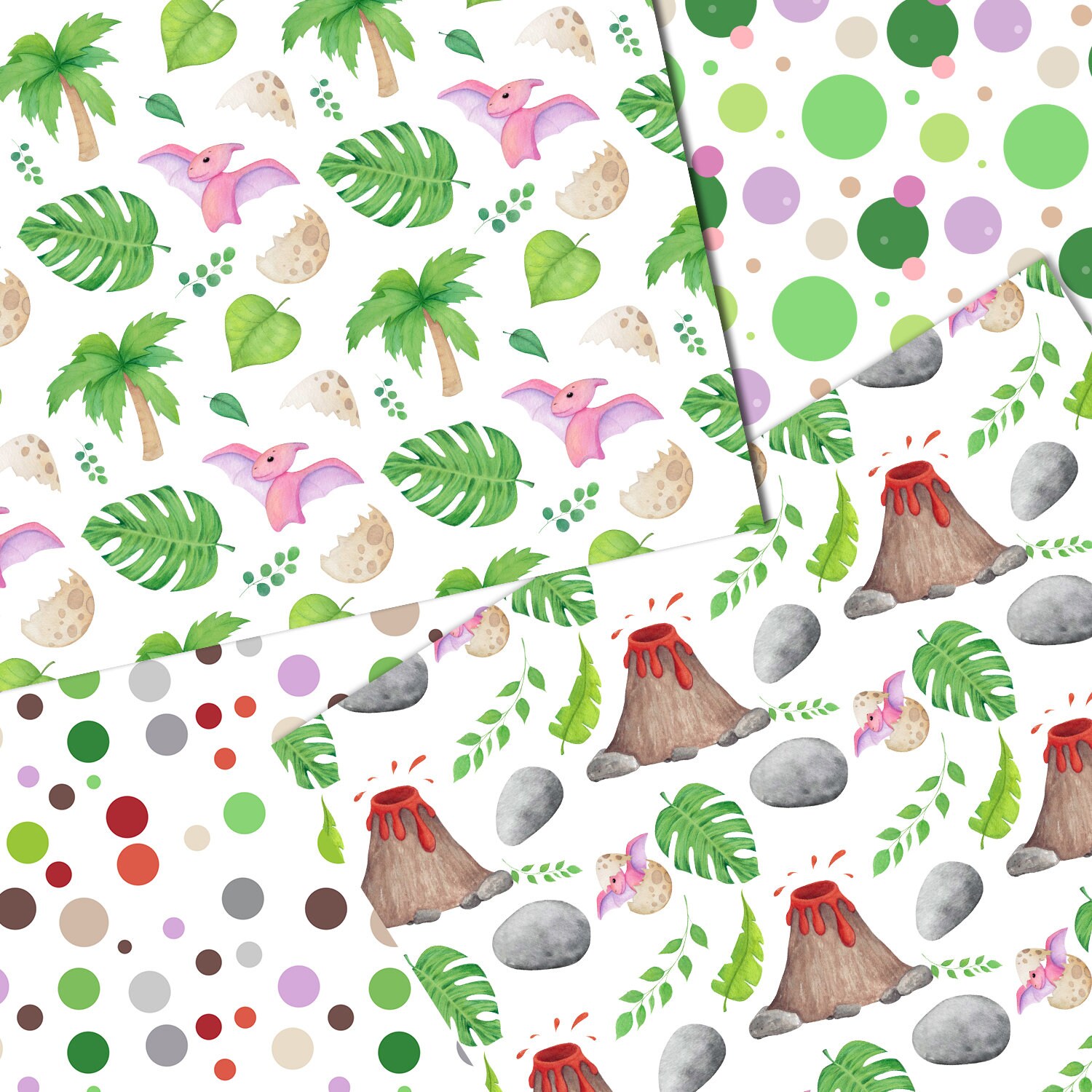 Watercolor Dinosaur Patterns Cute Dinosaur Digital Papers - Etsy