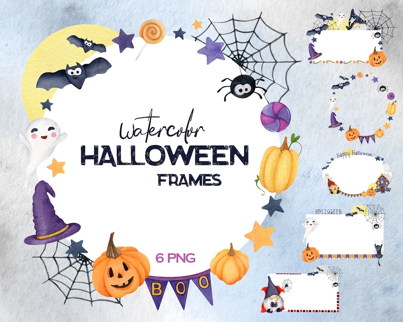 Halloween Frame Clipart Png. Watercolor Cute Halloween Border Set ...