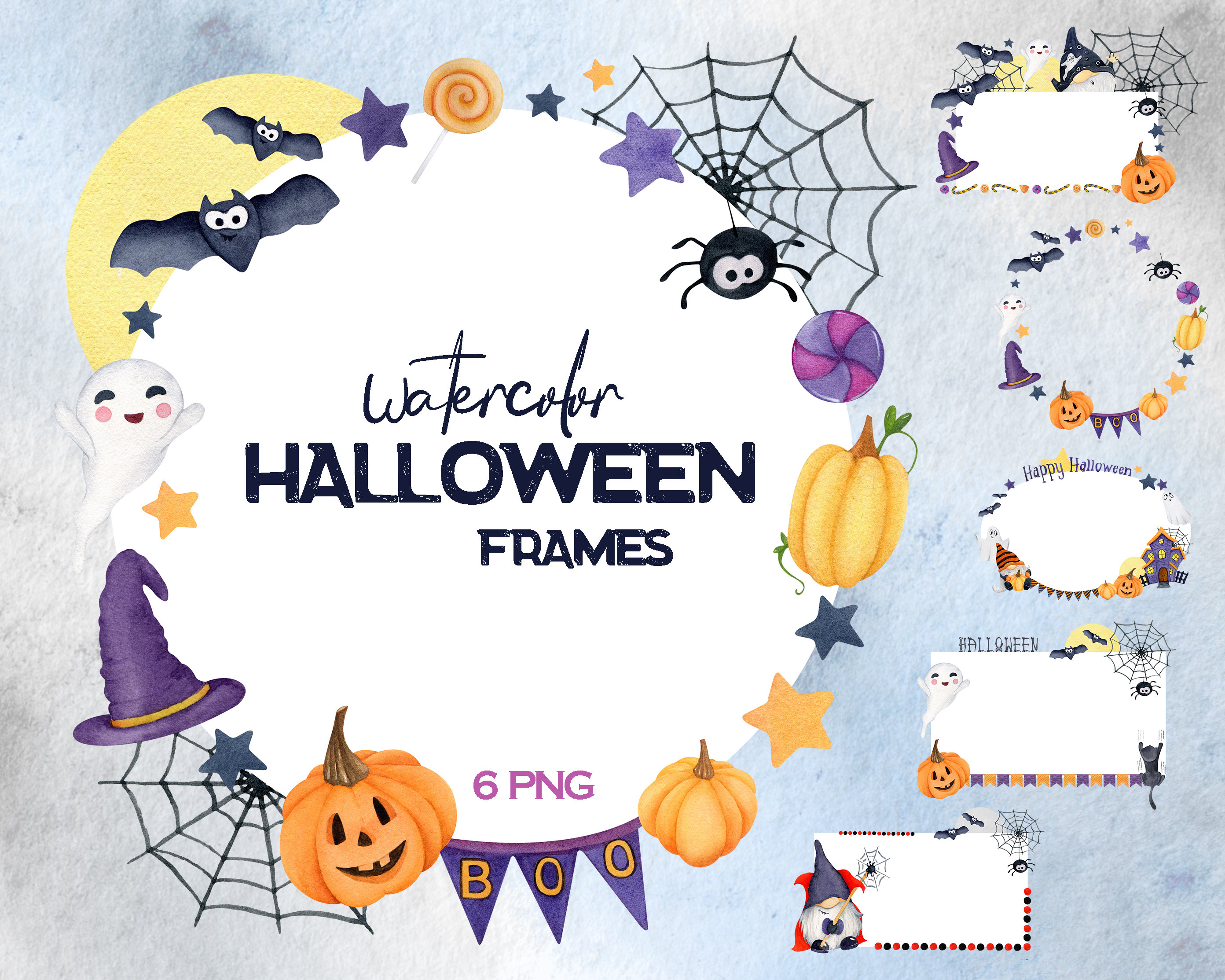 Halloween Frame Clipart Png. Watercolor Cute Halloween Border Set ...
