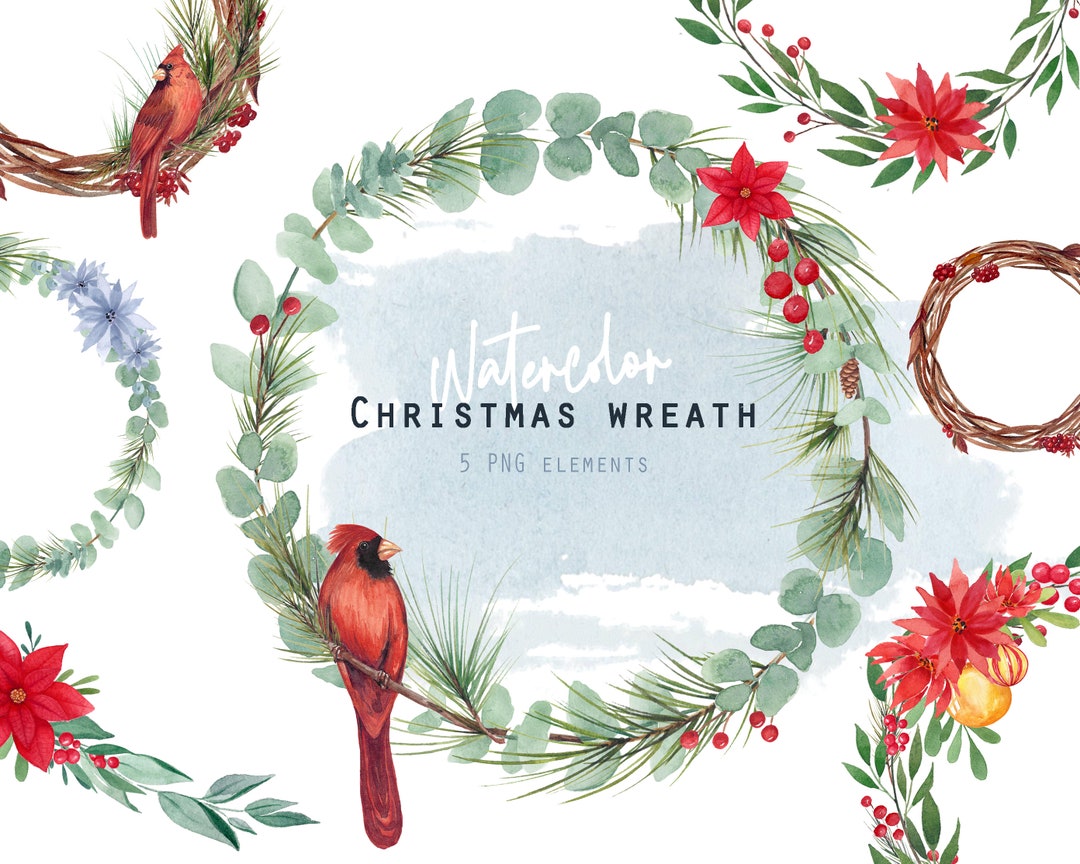 Watercolor Christmas Wreath Png Clipart. Holiday Greenery Clip Art ...