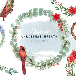 Watercolor Christmas Wreath Png Clipart. Holiday Greenery Clip Art ...