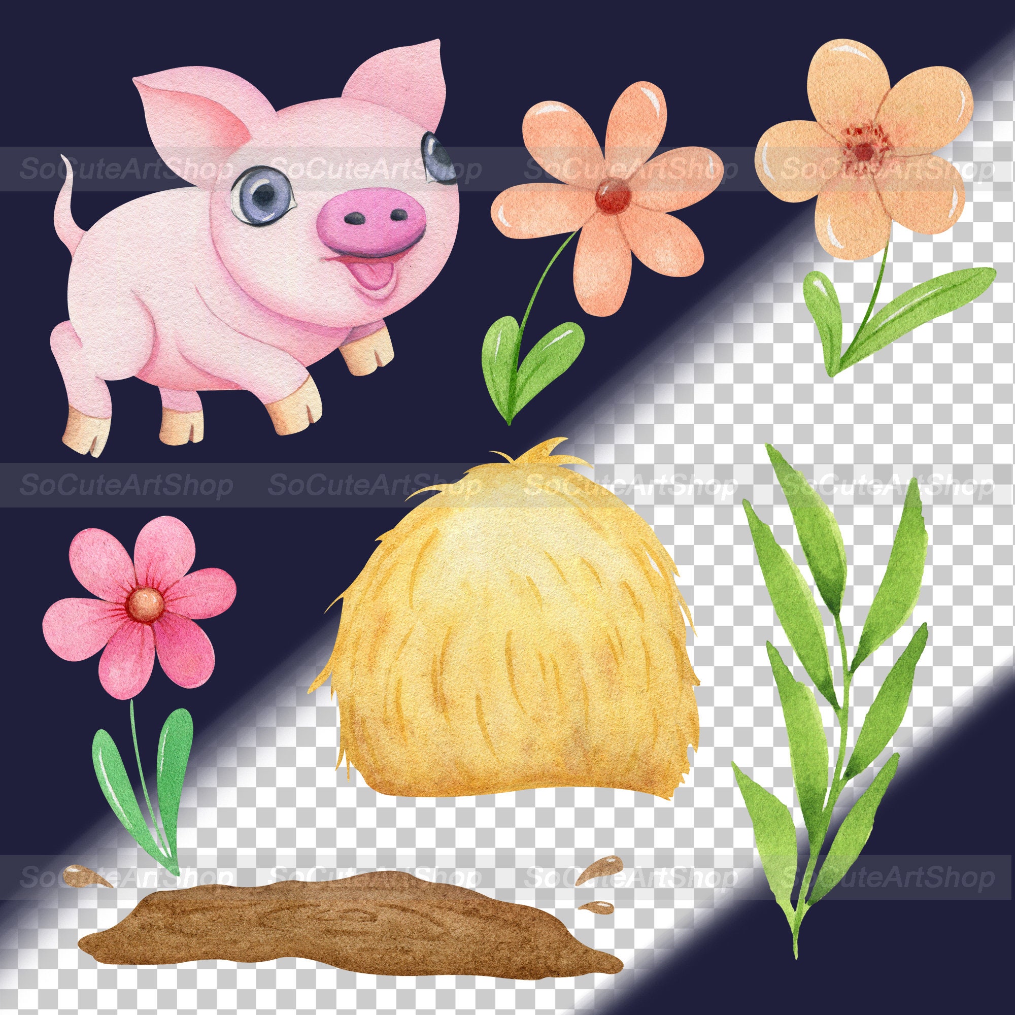 Cute Farm Animals Clipart Watercolor Farm Png for - Etsy