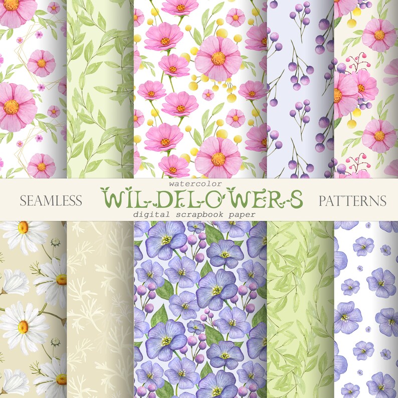 Watercolor Flowers Seamless Digital Patterns, Wildflowers Print ...