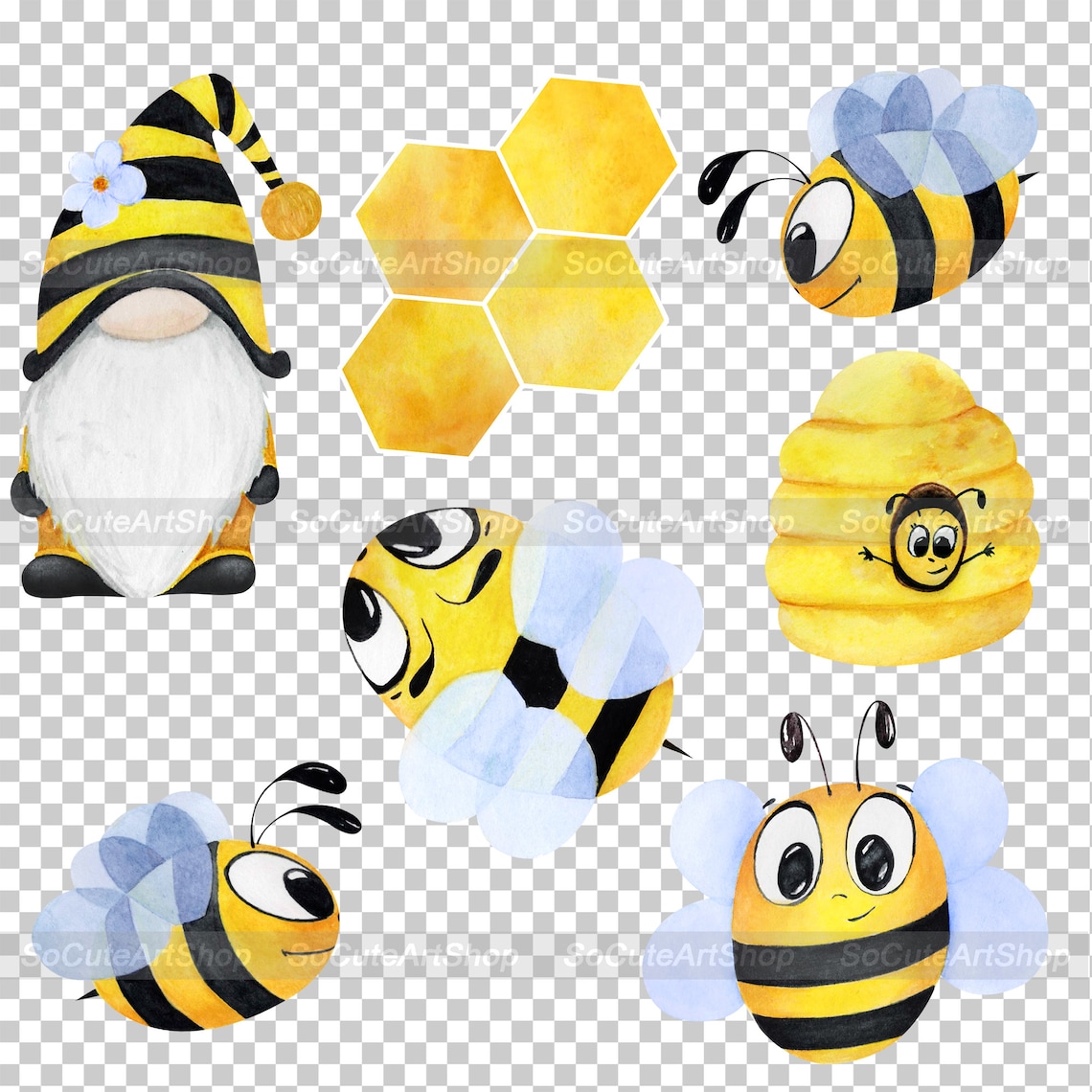 Watercolor Bee Clipart Png Clip Art Digital Summer Clipart - Etsy