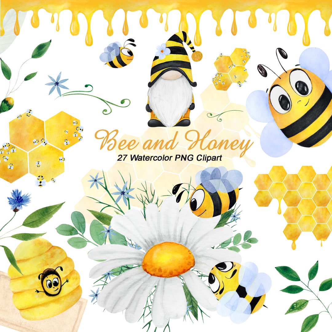 Watercolor Bee Clipart, Png Clip Art, Digital Summer Clipart, HAND ...