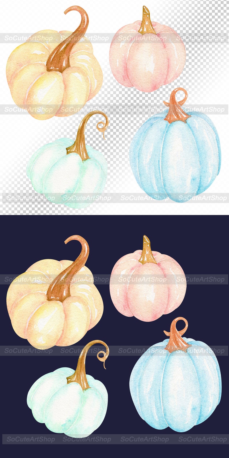Pastel Pumpkins PNG Clipart. Watercolor Fall Clipart - Etsy