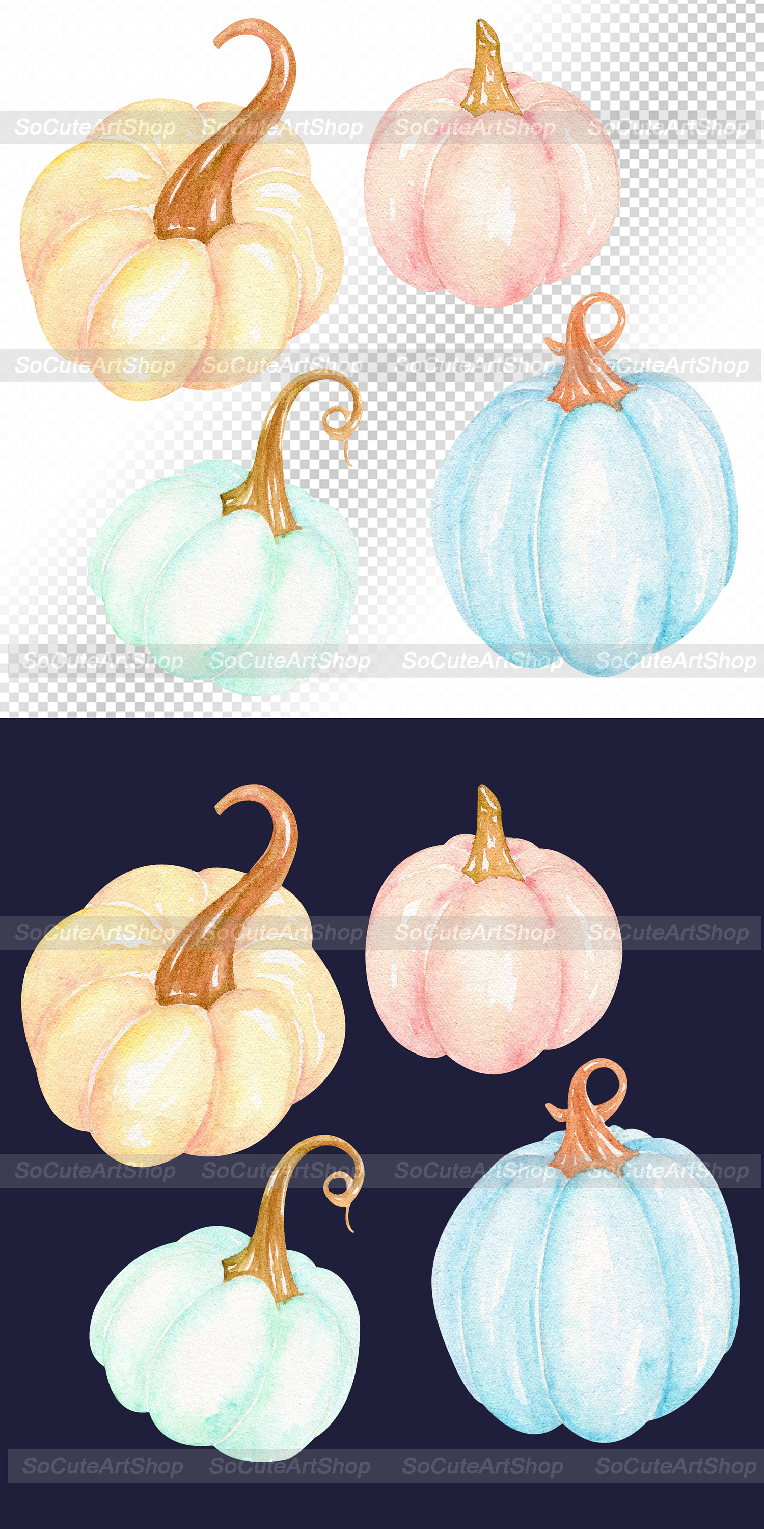 Pastel Pumpkins PNG Clipart. Watercolor Fall Clipart - Etsy
