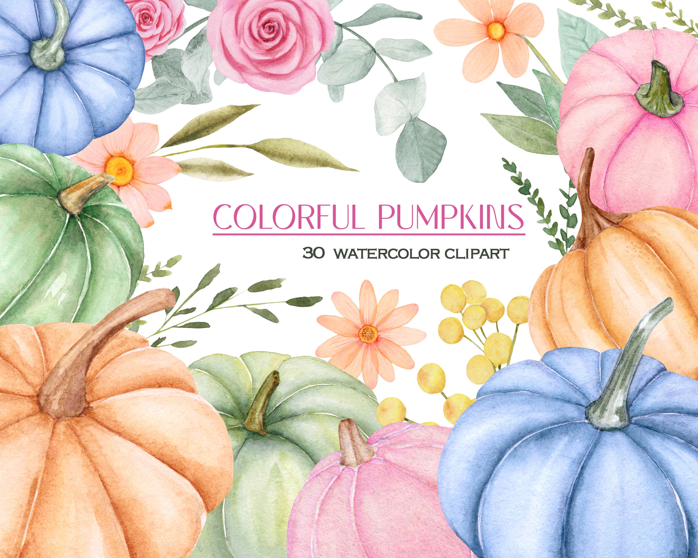 Watercolor Pumpkin Clipart Autumn Pumpkin Clip Art Fall - Etsy