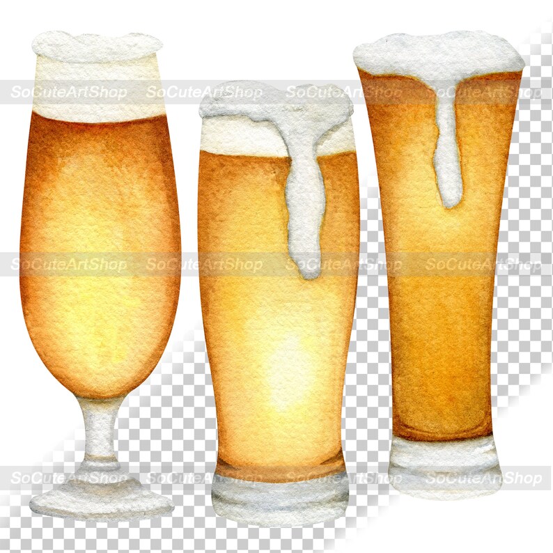 Watercolor Beer Clipart Set, Alcoholic Drinks PNG, Bar Menu Clip Art ...
